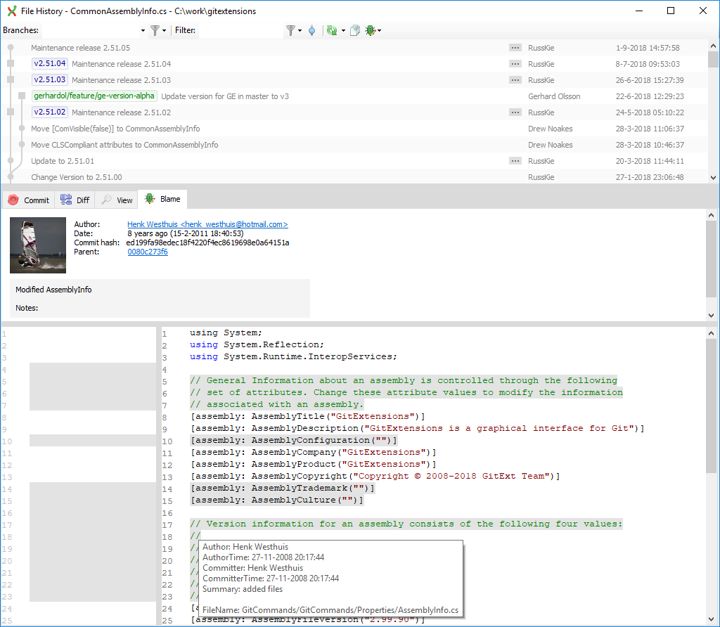 Revisions panel empties after double click in blame view · Issue #5678 · gitextensions ...