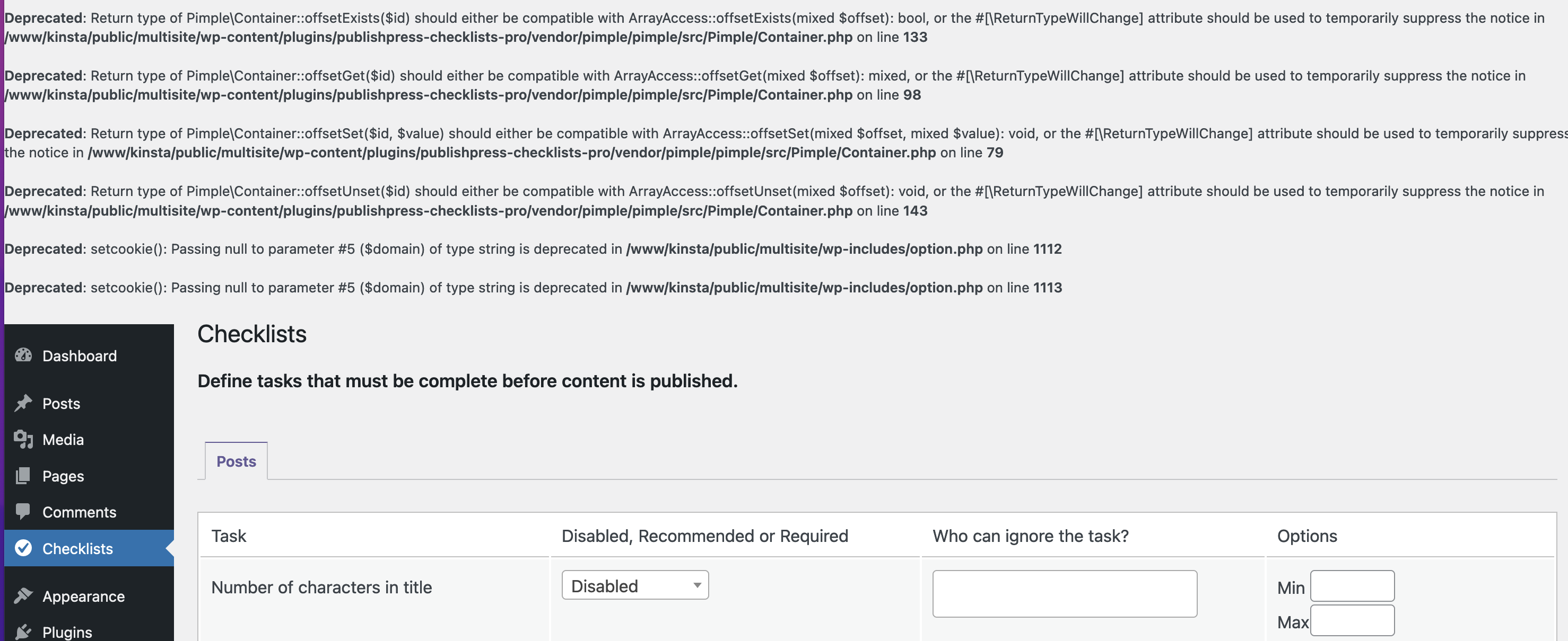 PHP 8.0 and Multisite · Issue #387 · publishpress/PublishPress-Checklists · GitHub