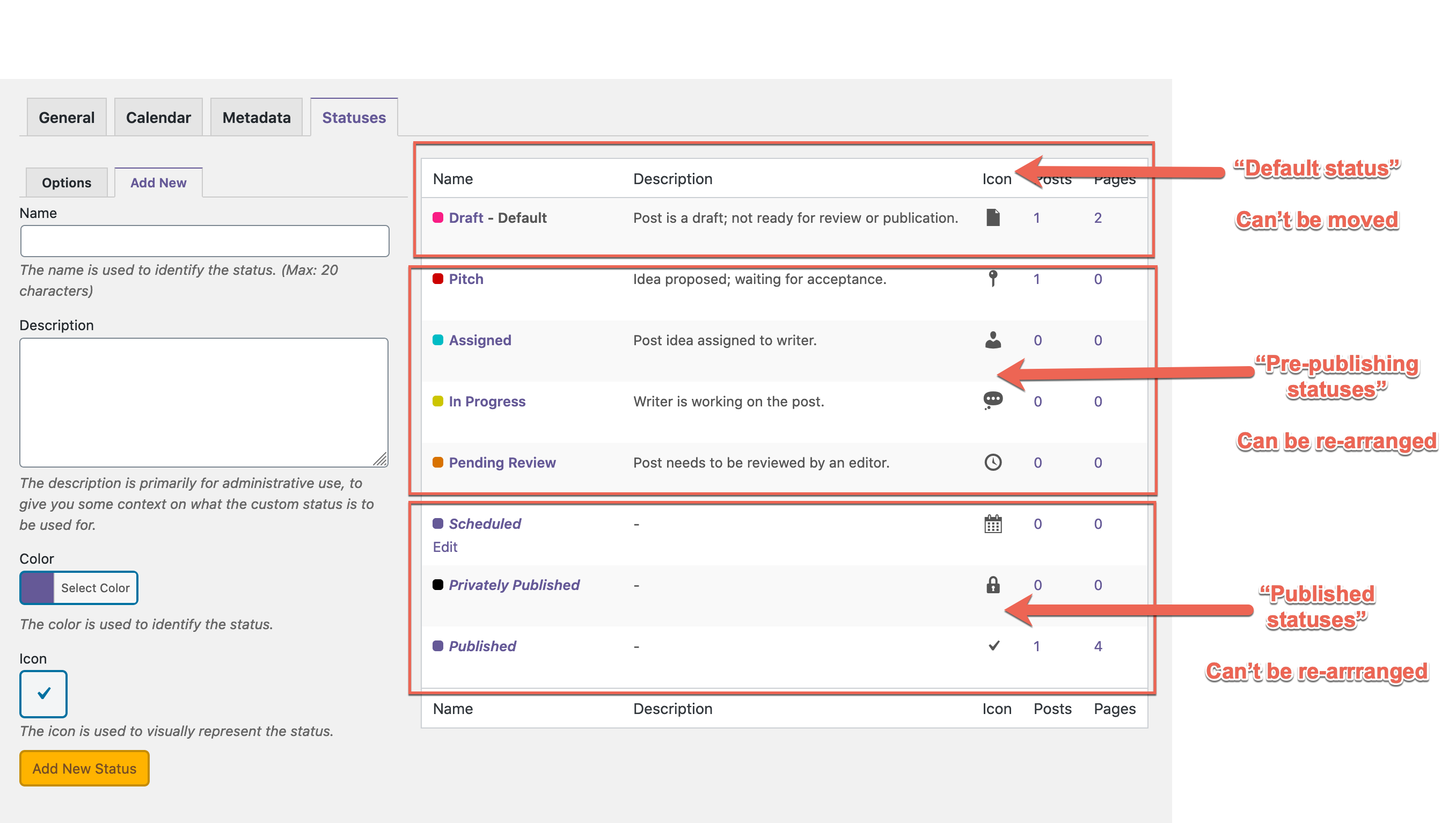 Redesign for the Statuses screen · Issue #620 · publishpress/PublishPress-Planner · GitHub