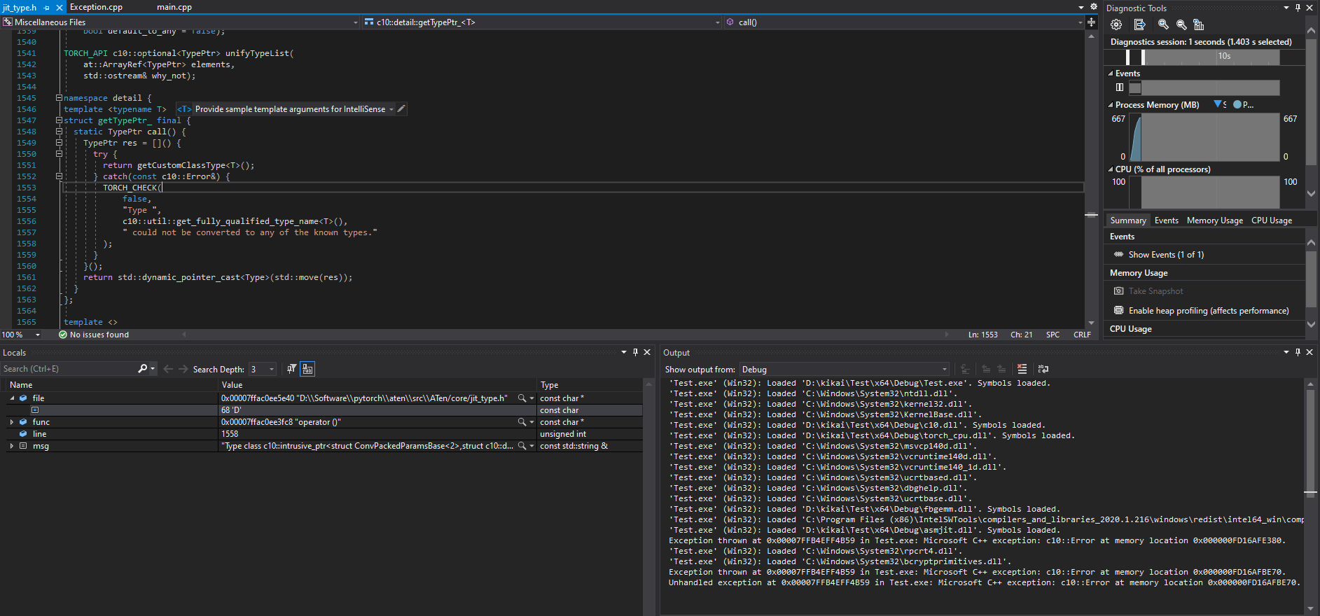 Microsoft C++ exception: c10::Error at memory location. · Issue #57885 · pytorch/pytorch · GitHub