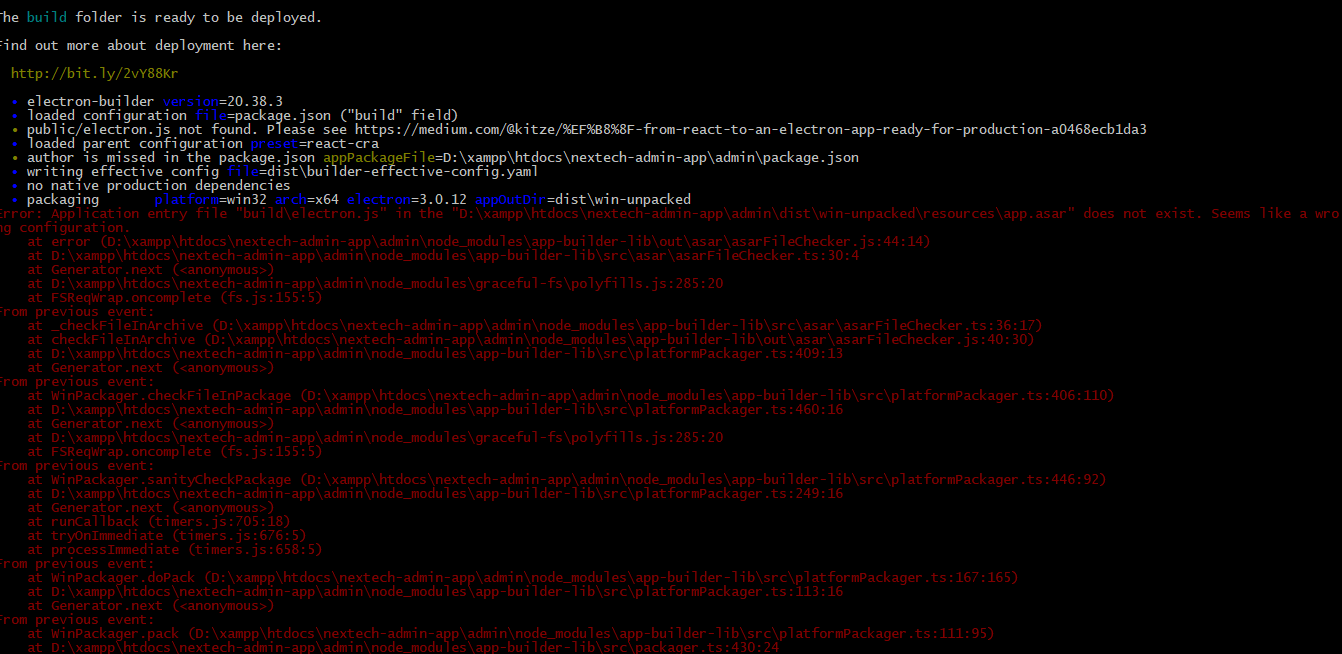 Error: Application entry file "build\electron.js" in the "D:\project\dist\win-unpacked\resources ...