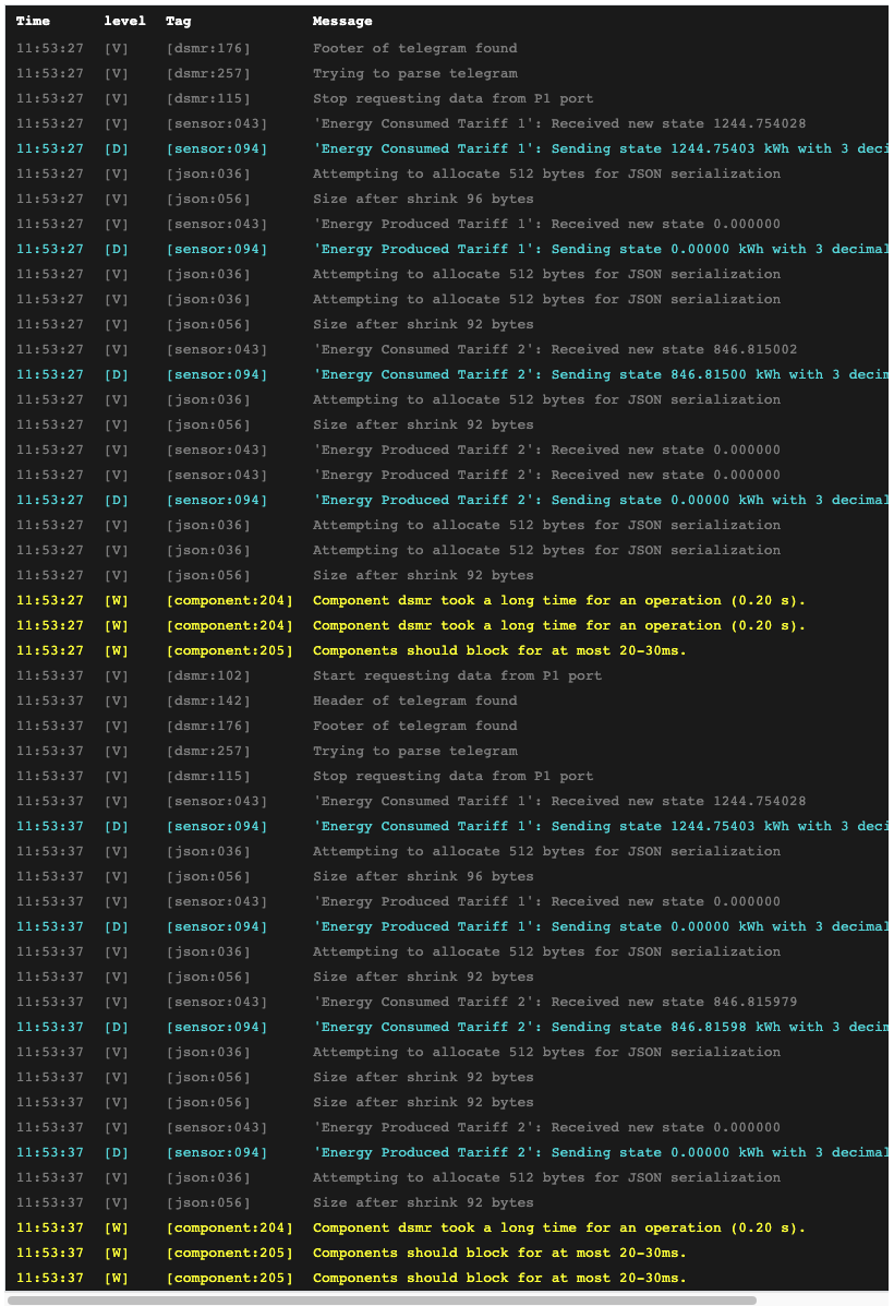 DSMR integration stops logging after connecting device to HA · Issue #4852 · esphome/issues · GitHub