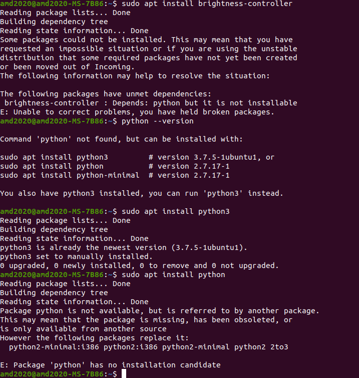 Unmet Dependencies Brightness Controller Depends Python But It Is Not Installable · Issue