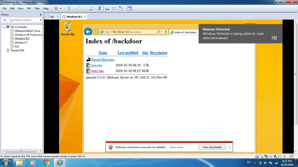 The backdoor created by Fatrat tool is detected by windows defender ...