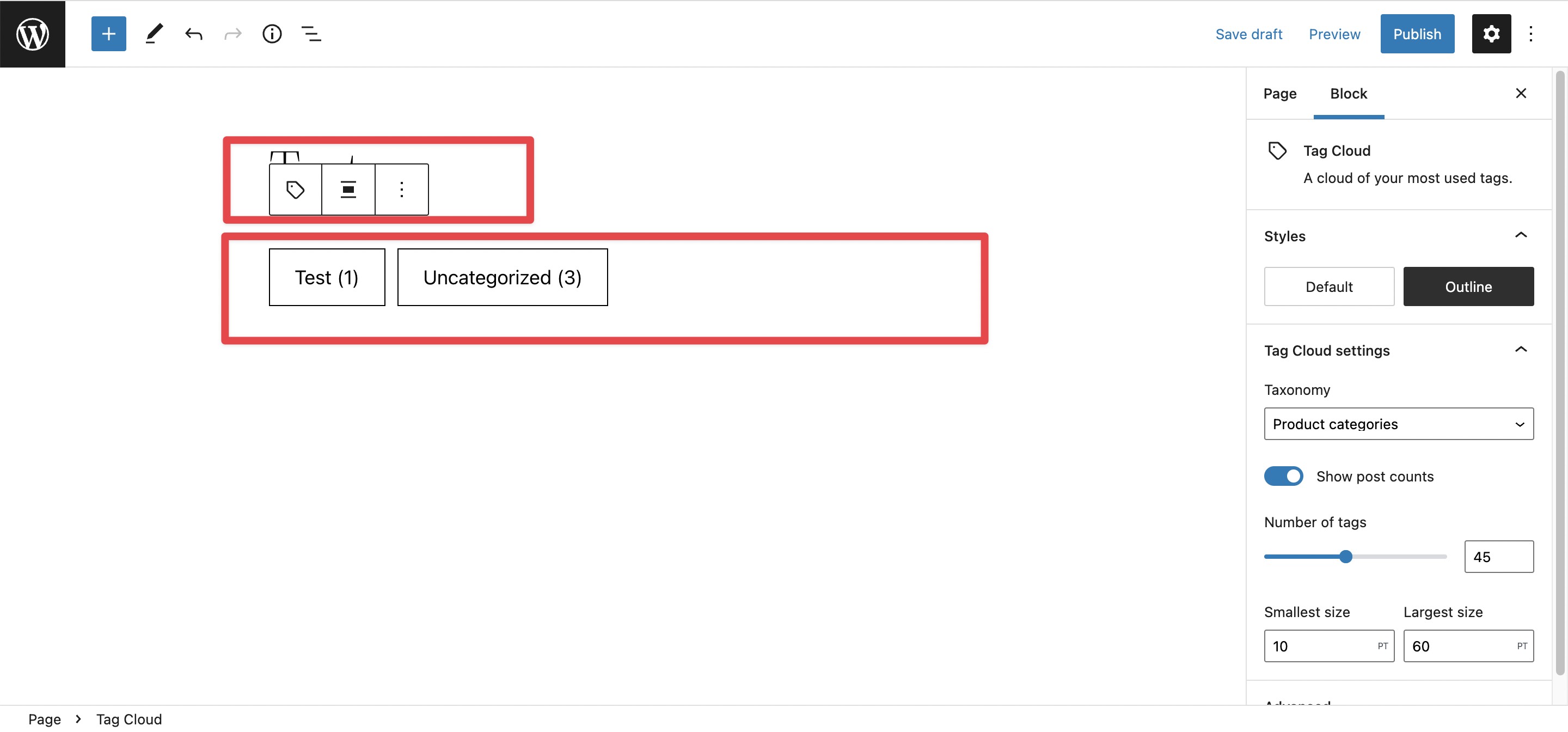 Tag cloud block alignment issue in editor as well as front end side · Issue #43016 · WordPress ...