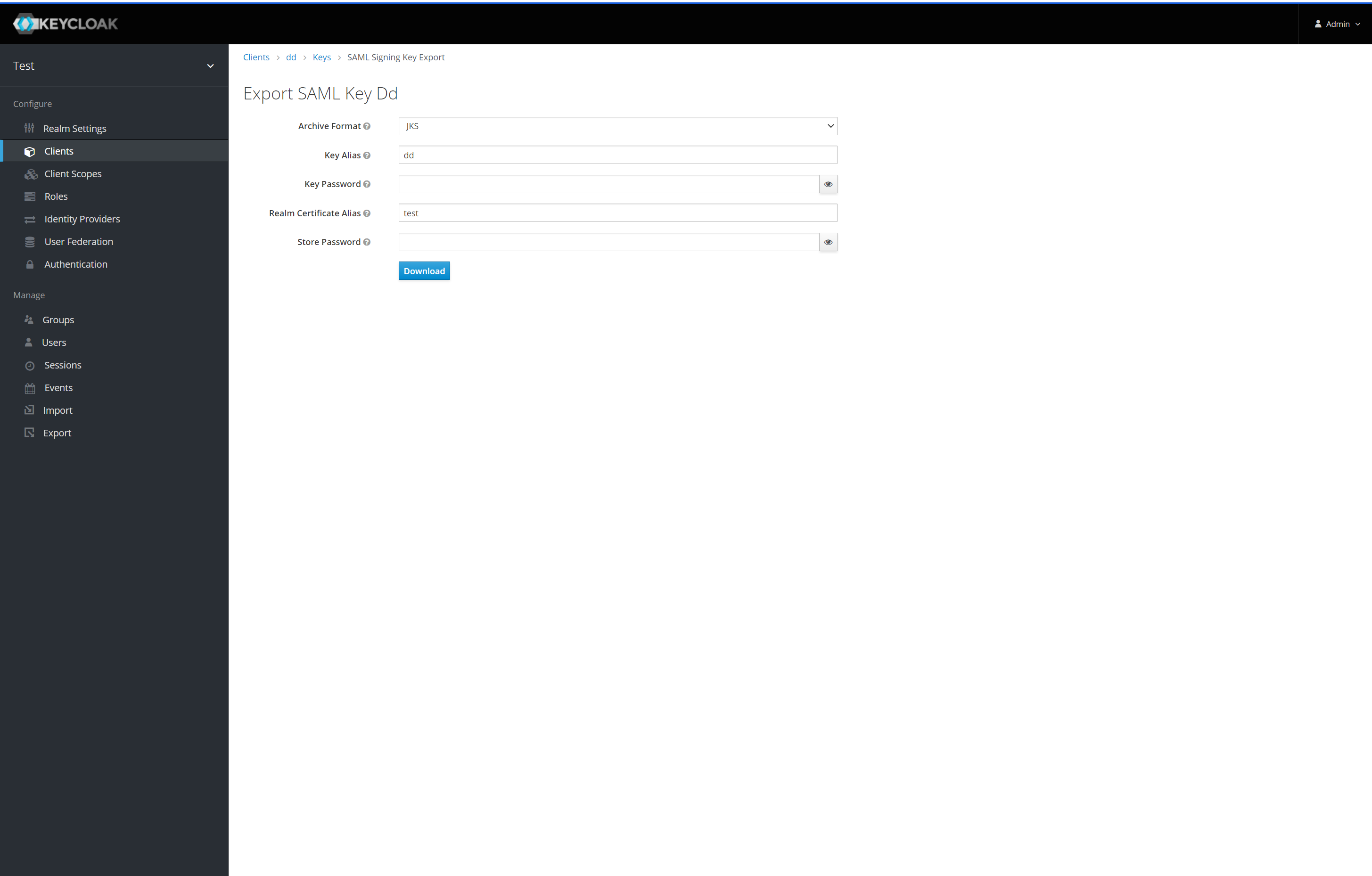 Export Client Saml Key Jks From Realm Ui Admin Theme Keycloakv2 Give Invalid Jks · Issue 15952