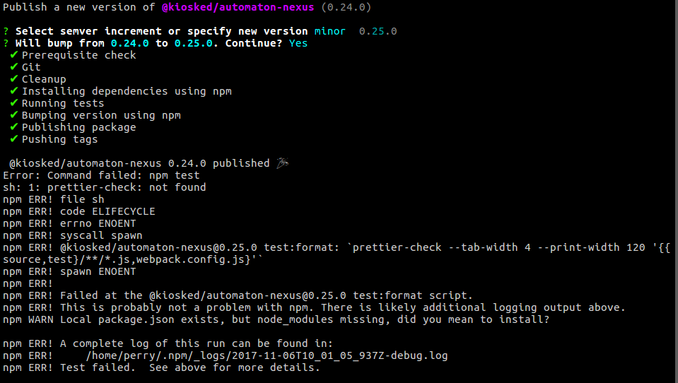 Package publishing partially fails when running tasks · Issue #190 · sindresorhus/np · GitHub