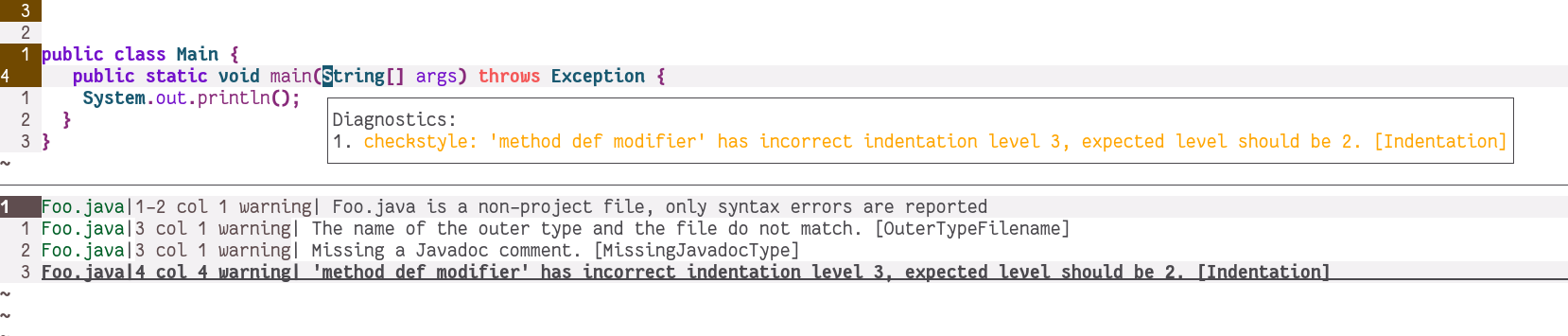 Checkstyle shows diagnostics in the wrong line · Issue #249 · mfussenegger/nvim-lint · GitHub