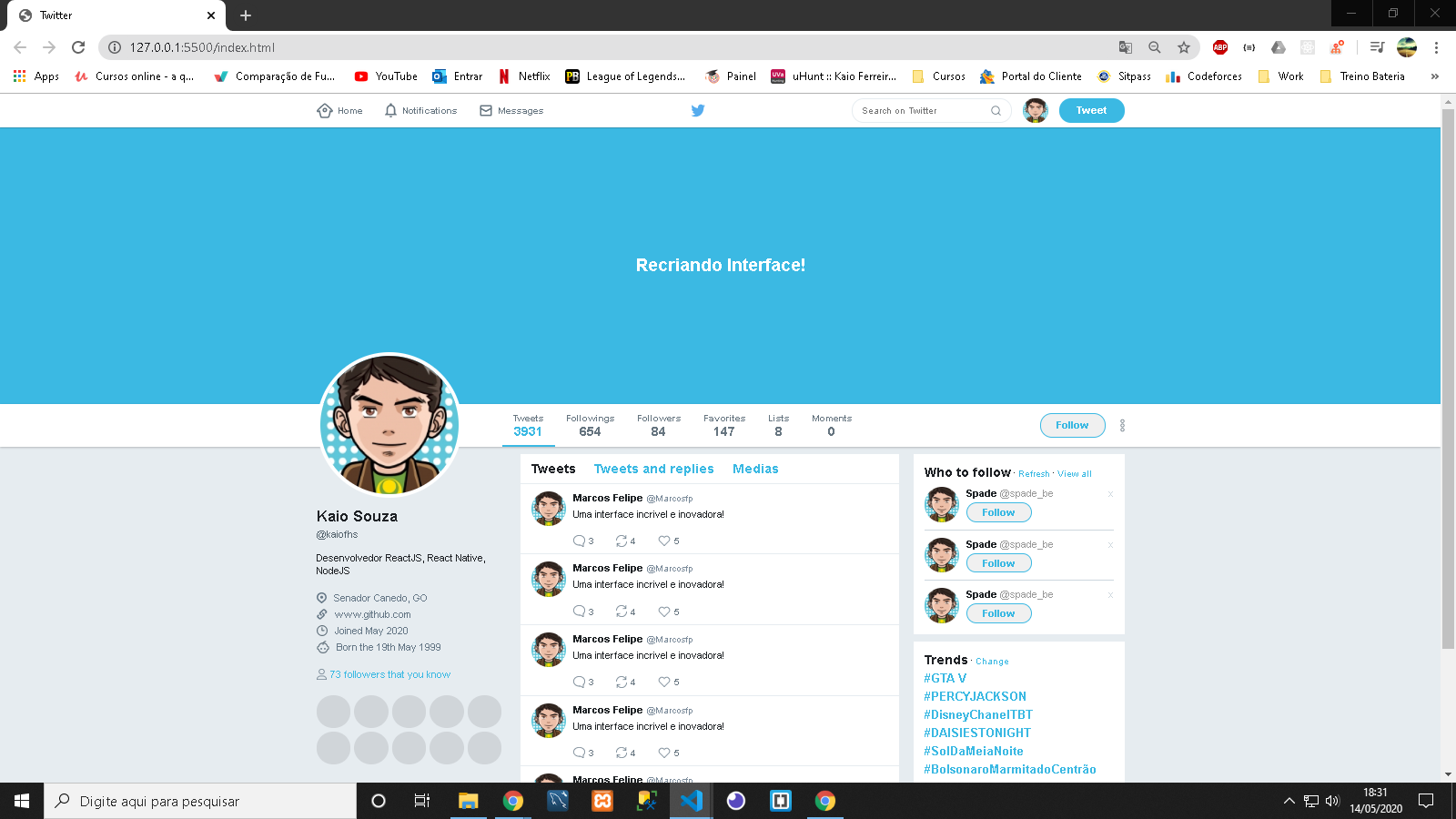 GitHub - kaioFerreira/Recriando-Interface-Twitter: Recriei a interface ...