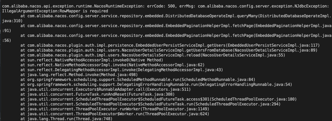 nacos 2.1.0控制台默认用户名和密码无法登录，同时日志有大量java.lang.IllegalArgumentException: RowMapper is required报错 ...