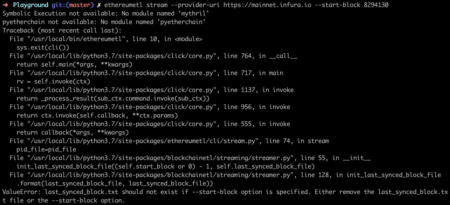 Cant Use Start Block Option When I Try To Stream · Issue 186 · Blockchain Etlethereum Etl