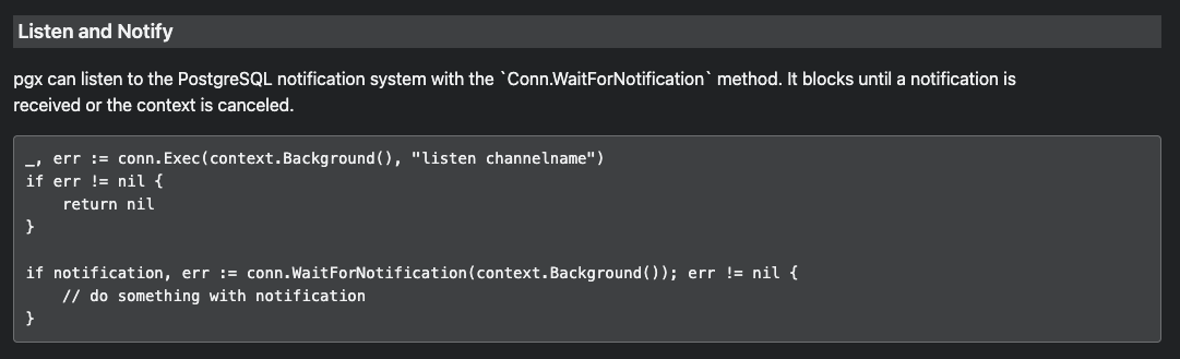 Listen and Notify documentation correction · Issue #1318 · jackc/pgx · GitHub