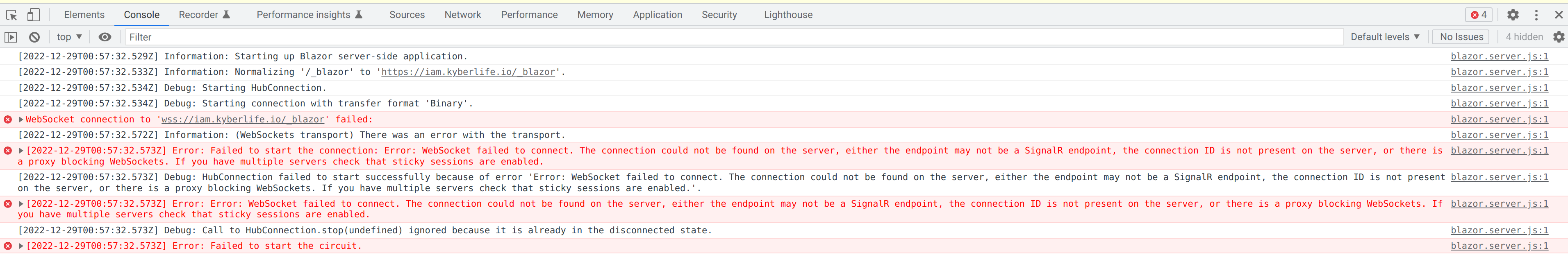 Blazor Websocket Error · Issue 45484 · Dotnet Aspnetcore · Github