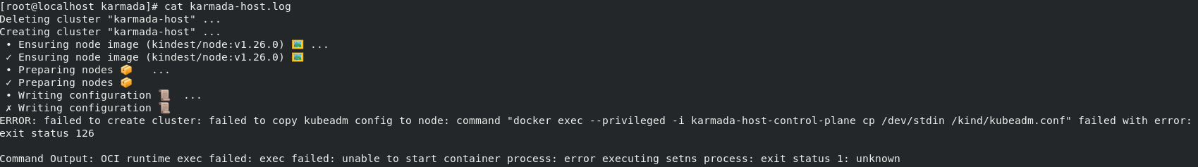 Waiting for kubeconfig file /root/.kube/karmada.config and clusters karmada-host to be ready ...