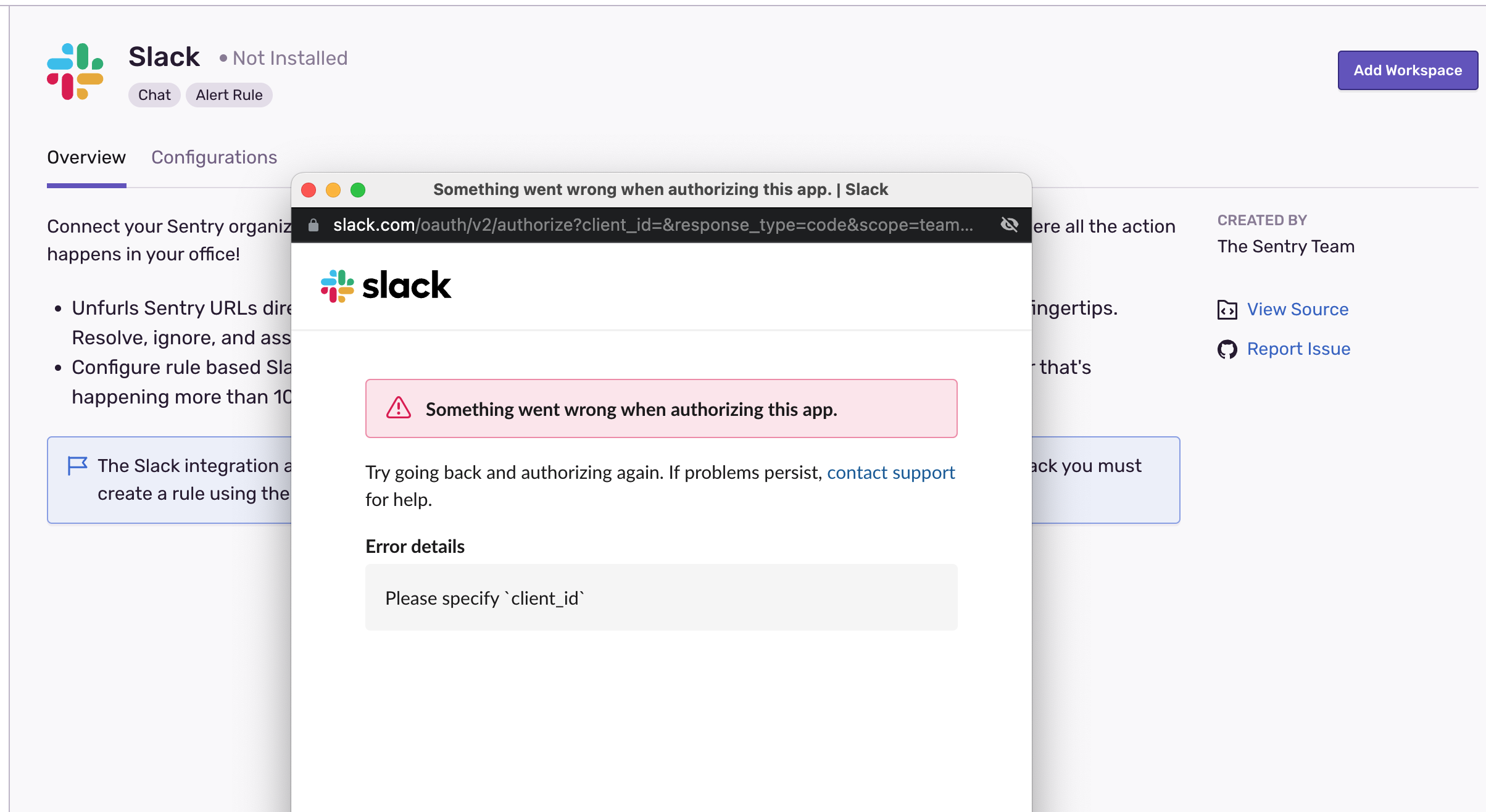 Integration Error for Slack: Please specify `client_id` · Issue #36600 · getsentry/sentry · GitHub