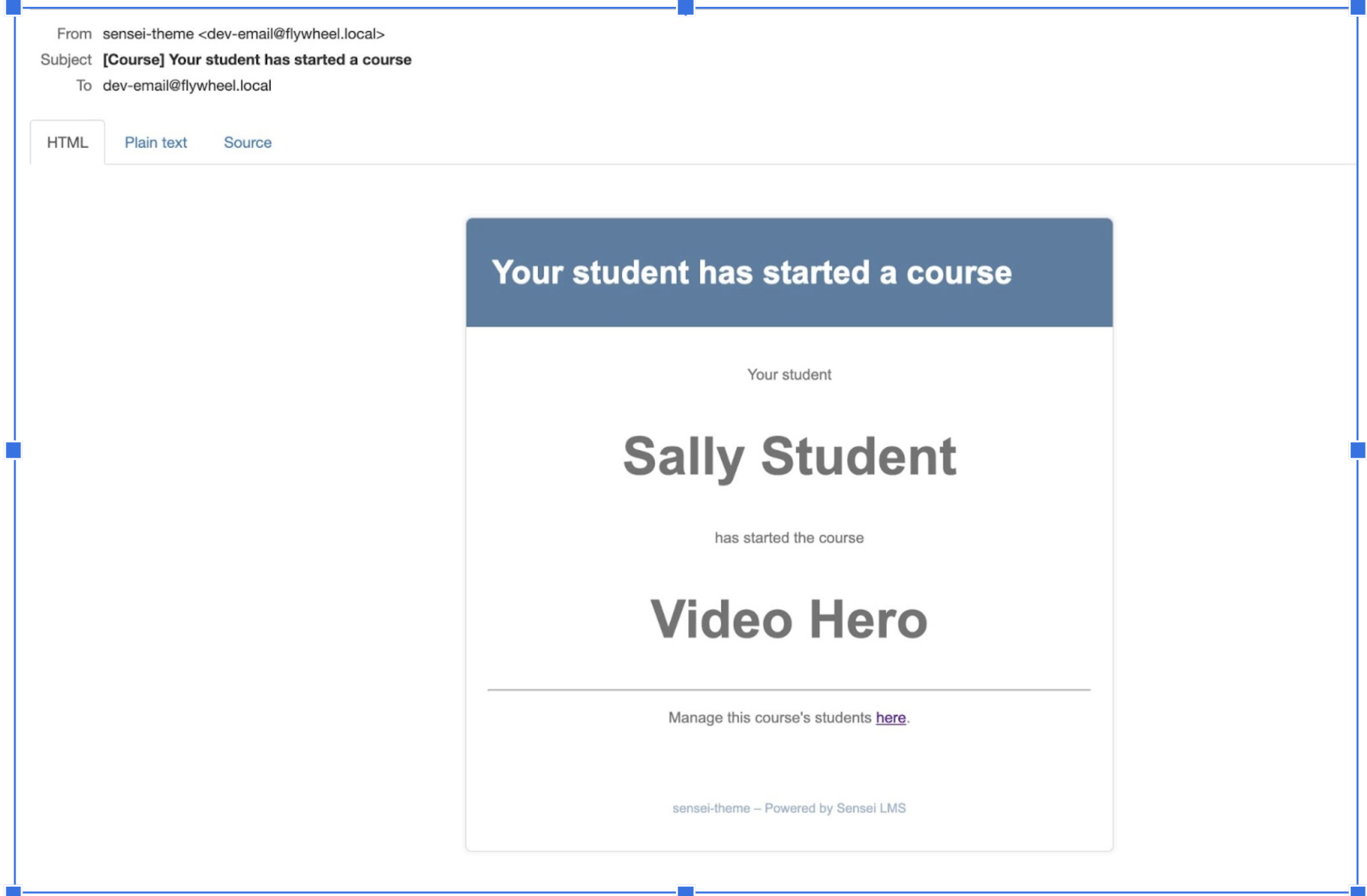 Send the teacher [Student has started a course] e-mail using the new template · Issue #6477 ...