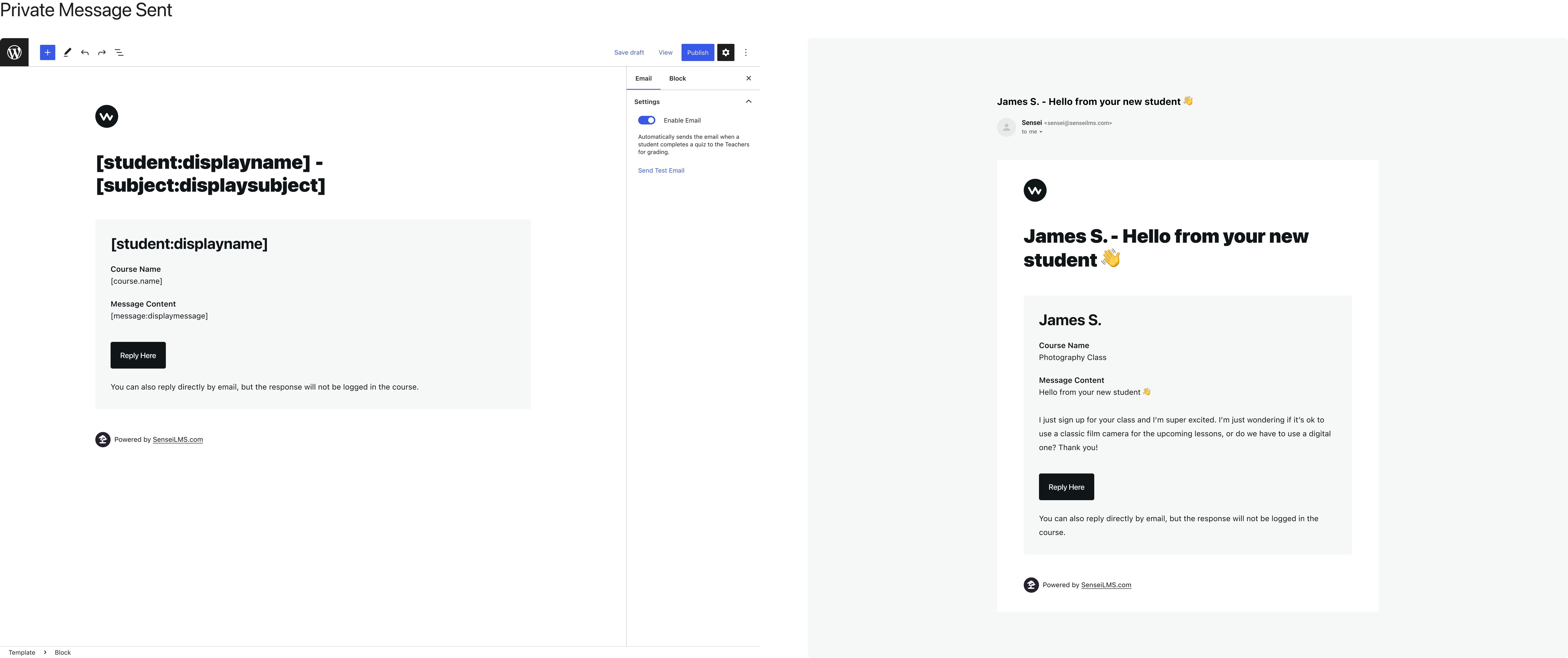 Send The Teacher `new Message` E Mail Using The New Template · Issue 6595 · Automatticsensei