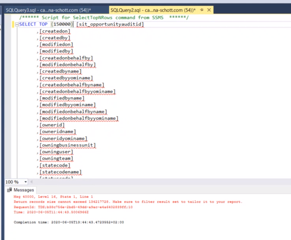 "Return records size cannot exceed 134217728" error message although ...