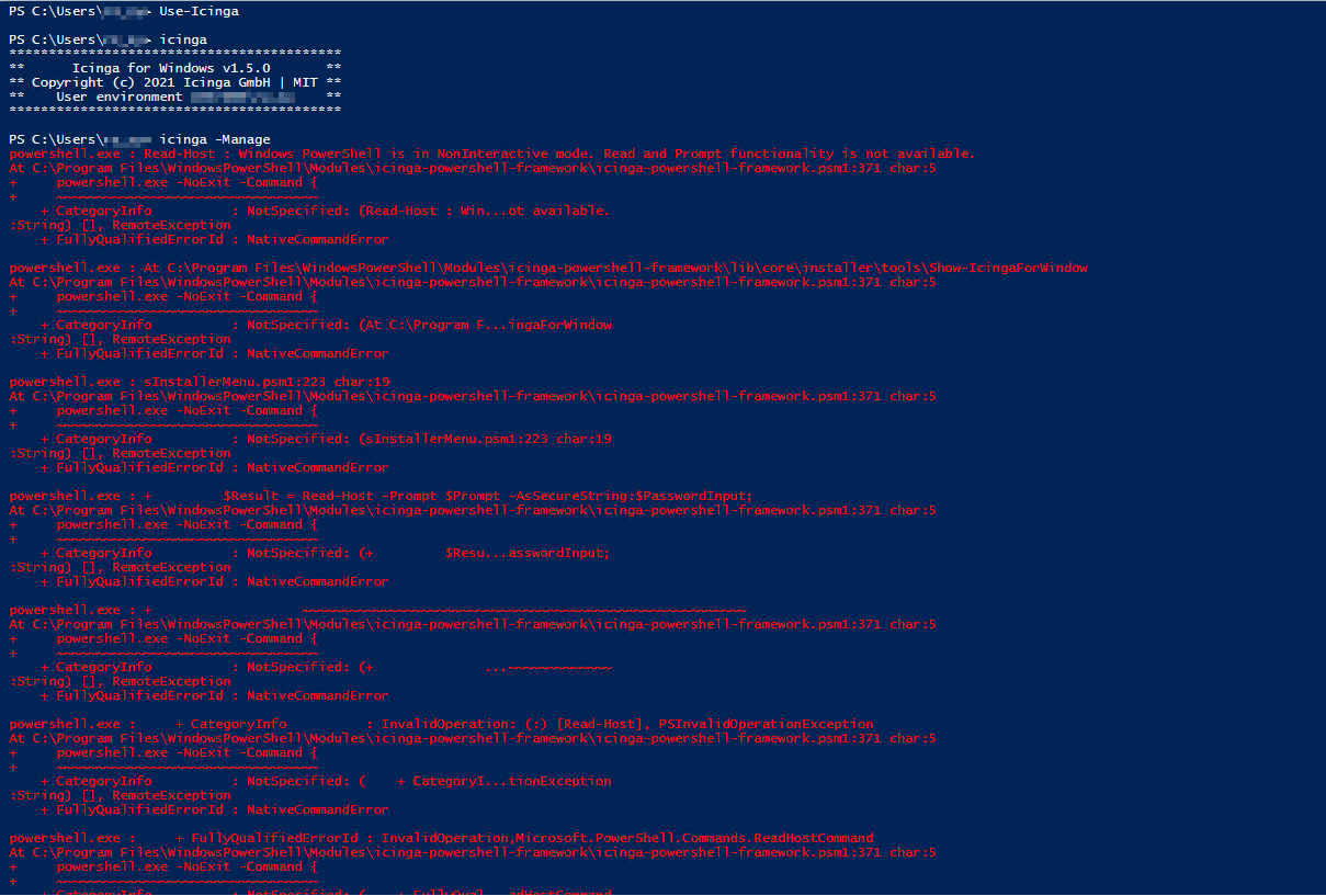 icinga -manage - Invoke-IcingaCommand catches an error: "Data at the root level is invalid ...