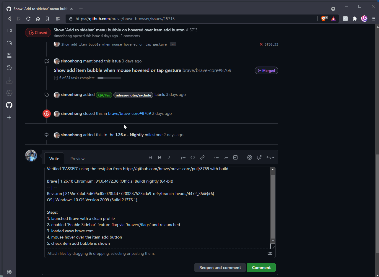 Show Add To Sidebar Menu Bubble On Hovered Over Item Add Button · Issue 15713 · Bravebrave 1688