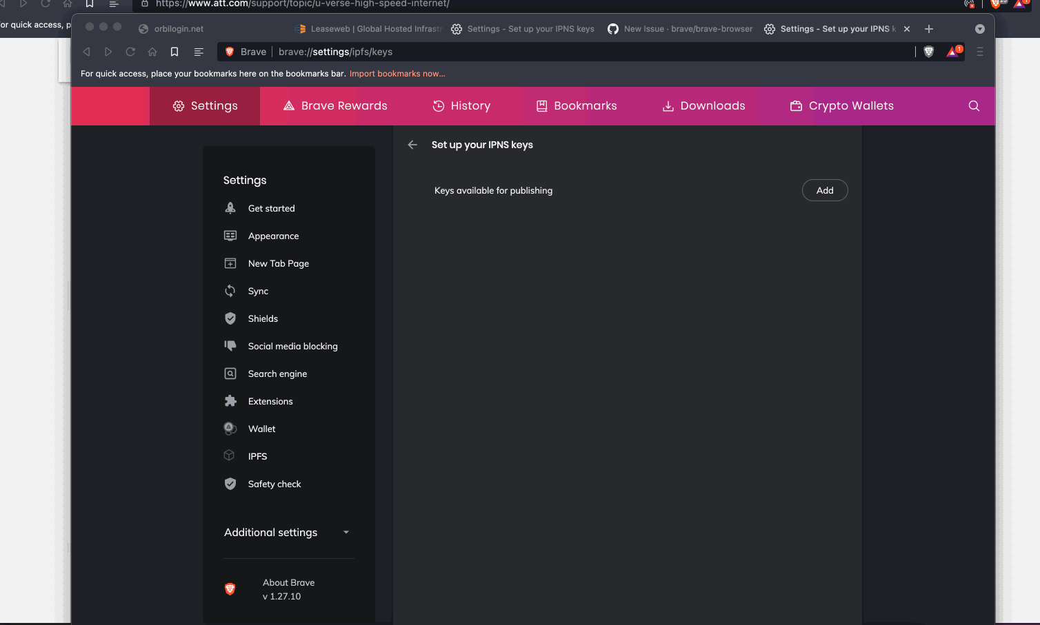 Directly Loading Bravesettingsipfskeys Is Blank Navigating To It Or Resizing The Window 