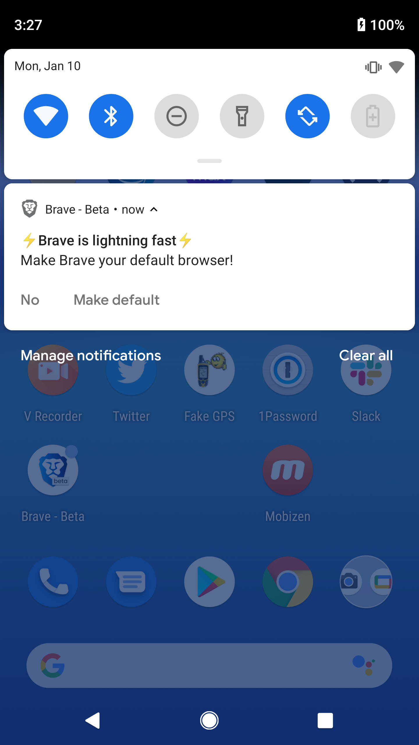 Instead of `Brave is lightning fast` engagement dialog, get `Open with ...