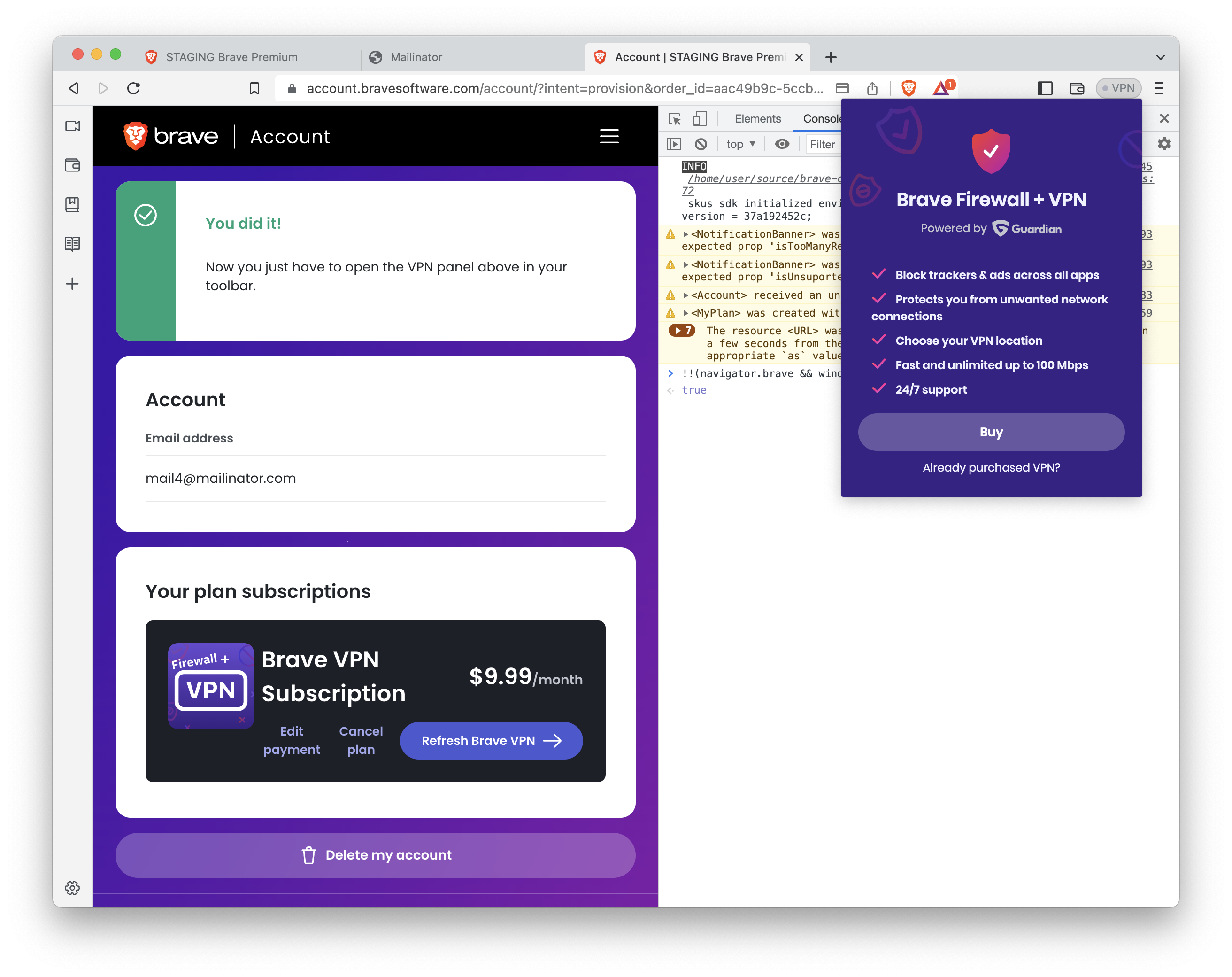 Shouldn't have to click on `Refresh Brave VPN` after initial purchase ...