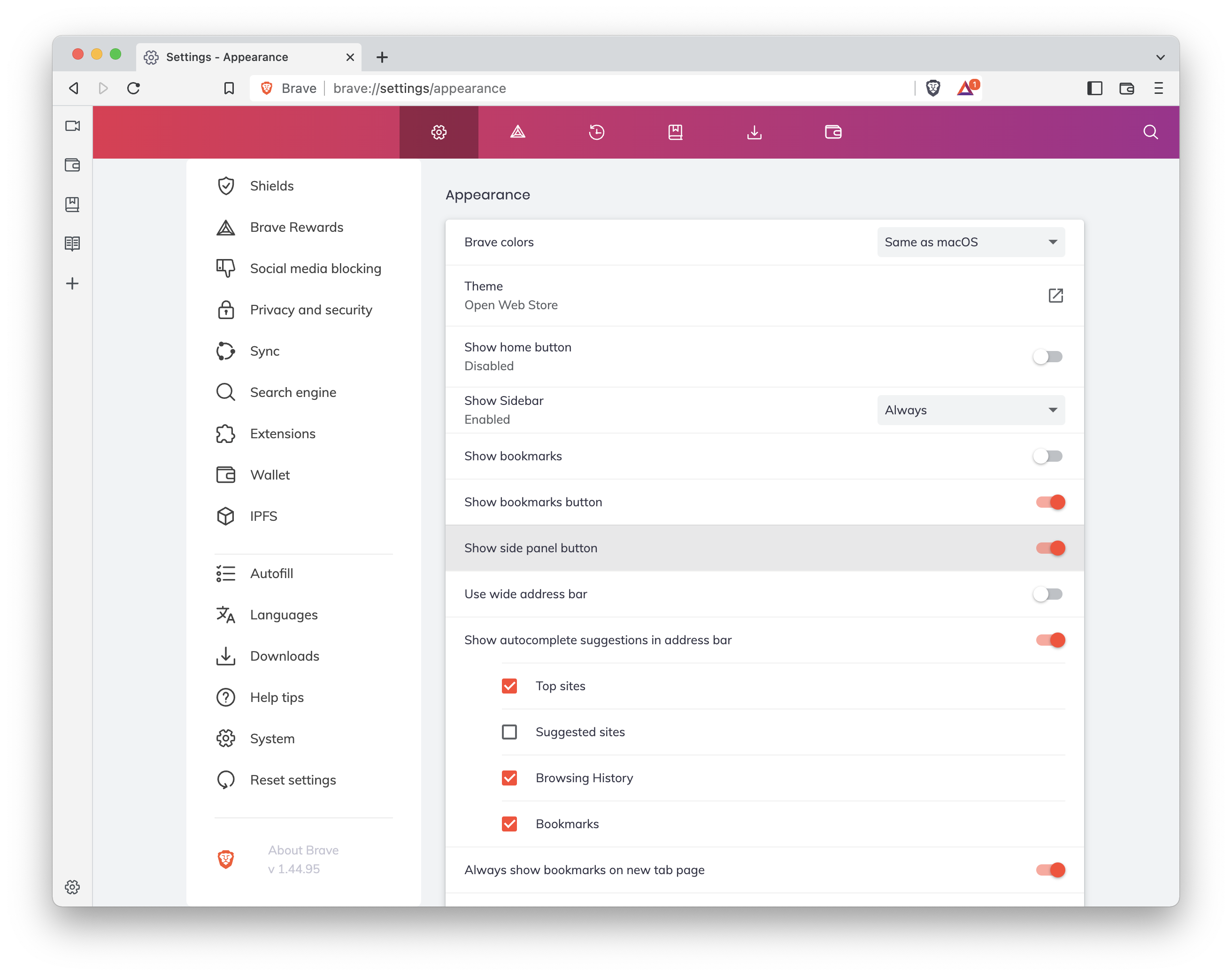 Add setting to show/hide sidepanel button · Issue #25272 · brave/brave-browser · GitHub