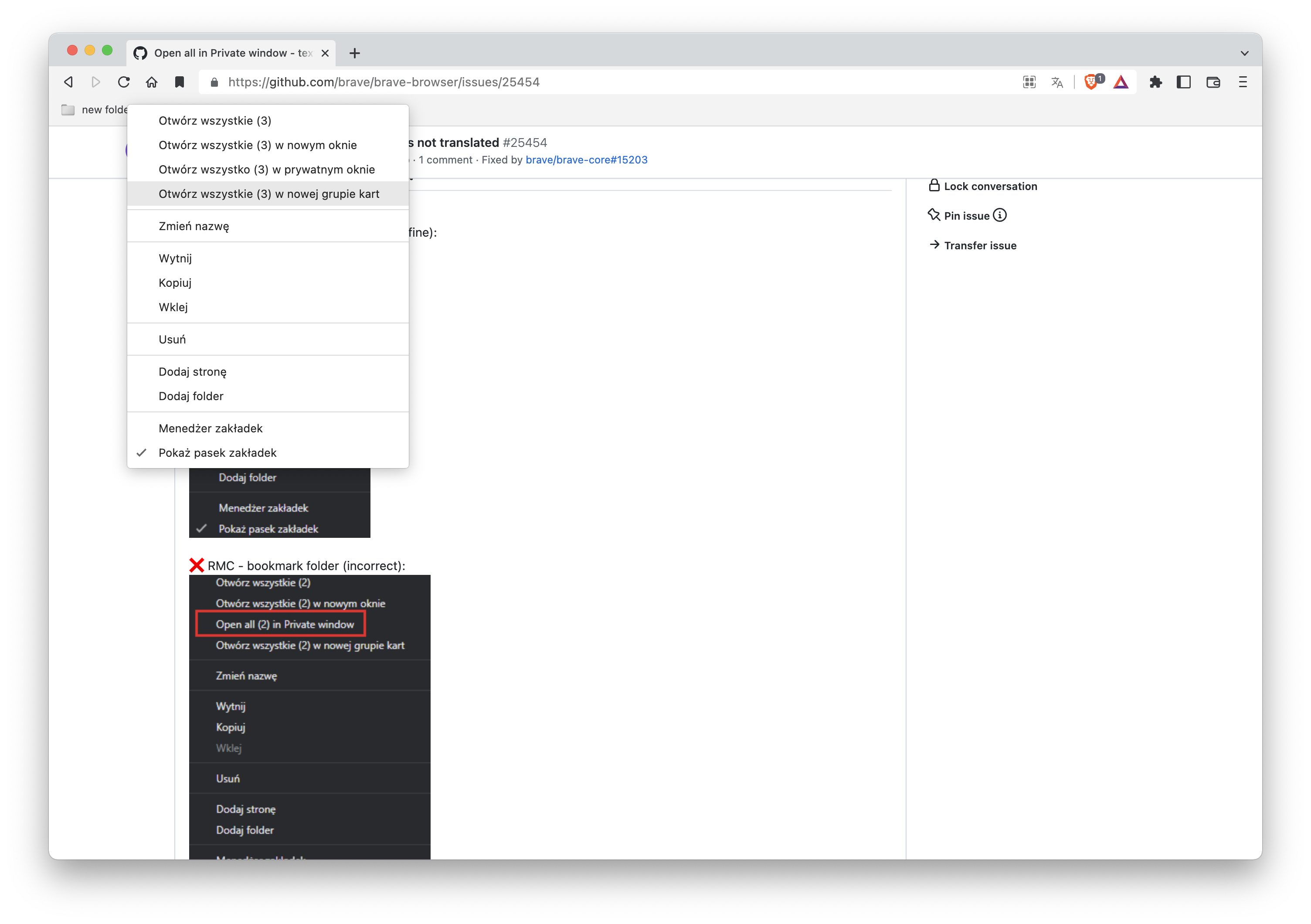Open all in Private window - text is not translated · Issue #25454 · brave/brave-browser · GitHub