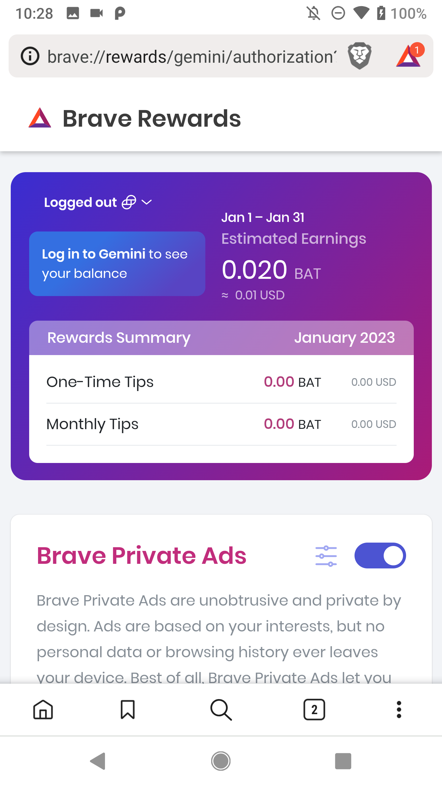 [Android] Add `Logged out` toast notification in Rewards panel when user goes into `Logged out ...