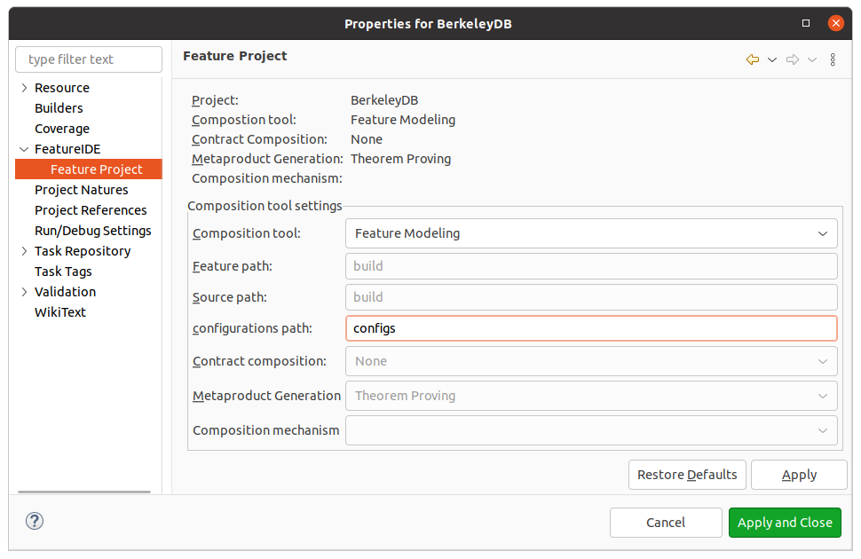 Cannot create or change Configurations Folder from FeatureIDE Project Properties · Issue #1296 ...