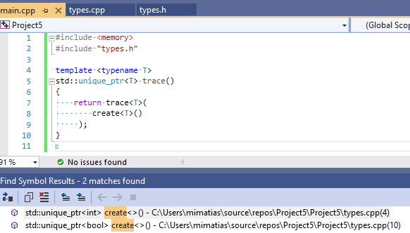 "Go to definition" on specialized template only provides generic ...
