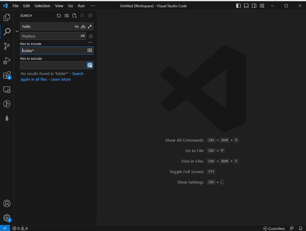 vscode workspace with multiple folders - search "files to include" does not work as expected ...