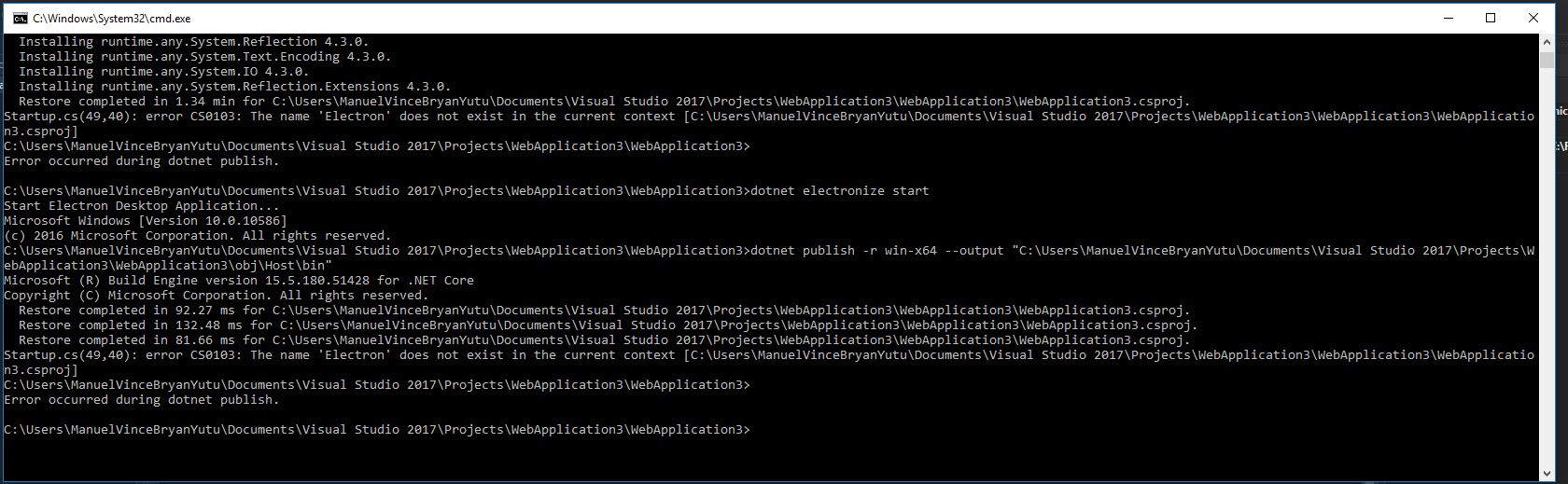 Error in CLI dotnet electronize start · Issue #120 · ElectronNET/Electron.NET · GitHub