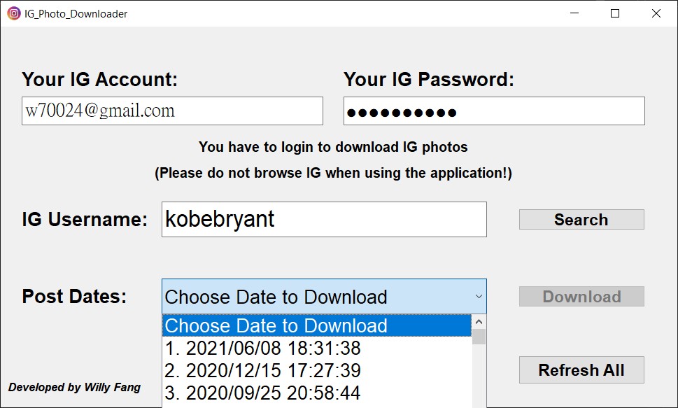 GitHub - LeBronWilly/IG_Photo_Downloader_Python: IG Photo Downloader