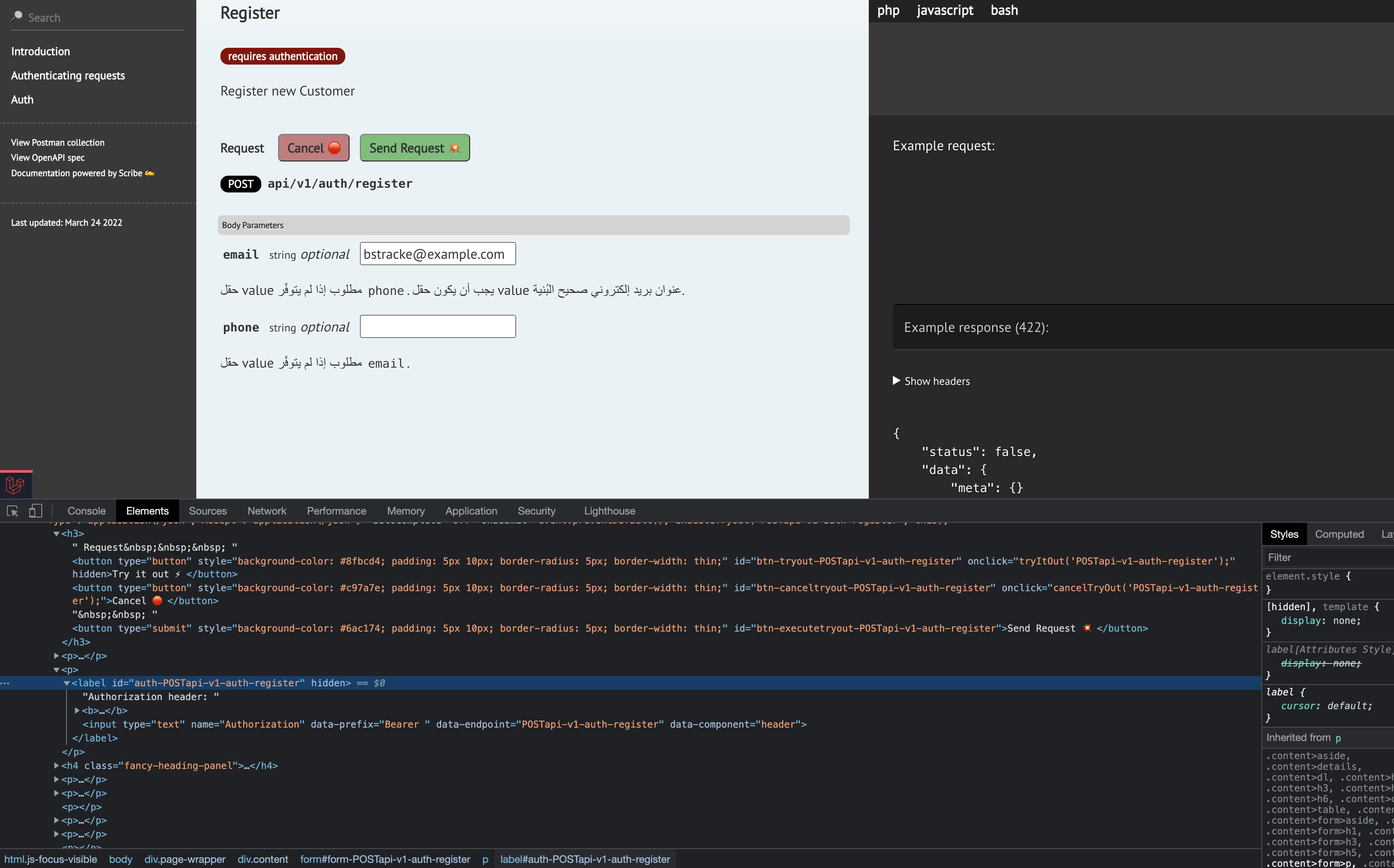 authorization input is hidden · Issue #454 · knuckleswtf/scribe · GitHub
