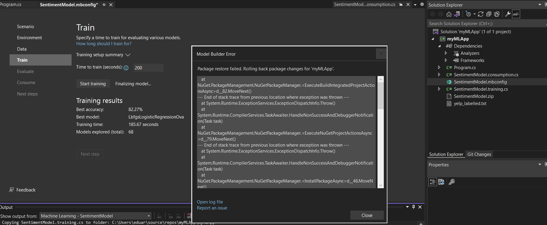 Model Build error · Issue #1834 · dotnet/machinelearning-modelbuilder · GitHub