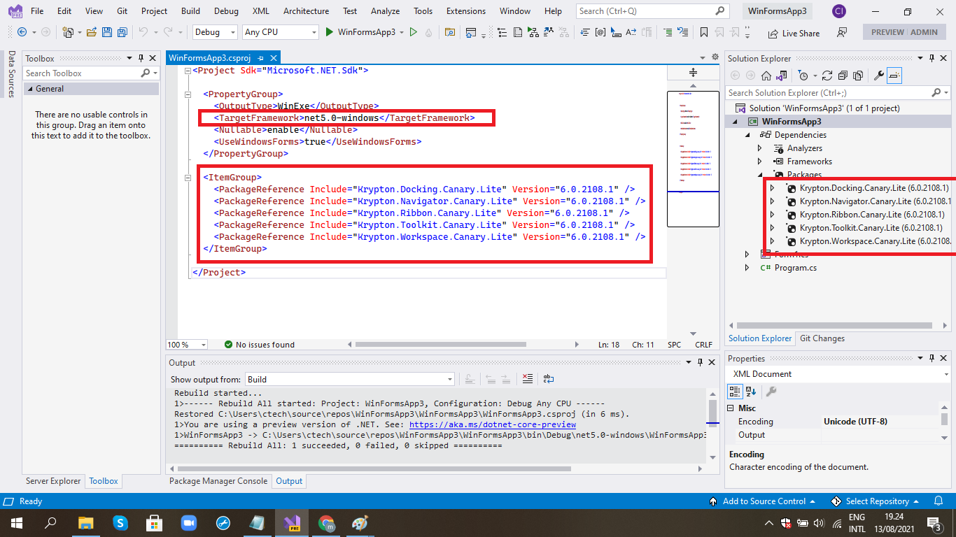 Bug Krypton Canary Component Not Showing In Toolbox When I Use Net 5 Framework In Visual