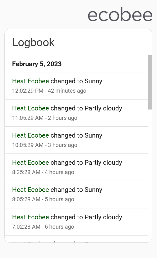 Ecobee Thermostat device page, logbook only shows only weather entity history · Issue #87481 ...