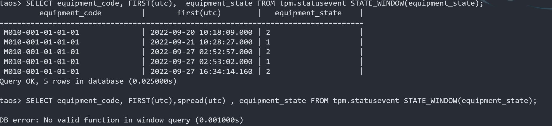 spread and last not compatible with state_window ? · Issue #17126 · taosdata/TDengine · GitHub