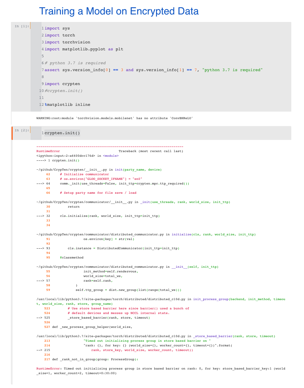 crypten.init() Timed out · Issue #275 · facebookresearch/CrypTen · GitHub