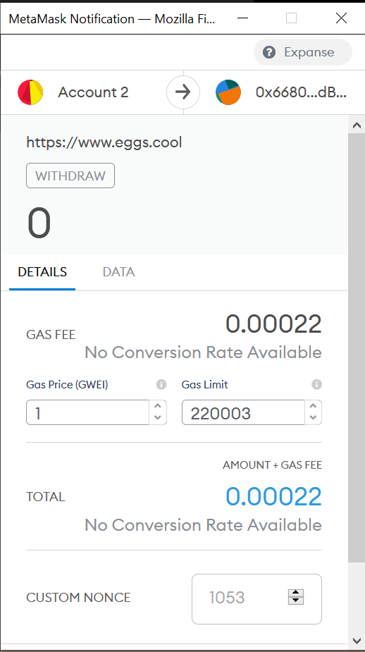 Custom Nonce Setting transfers from mainnet when you switch to a custom network, and gwei ...