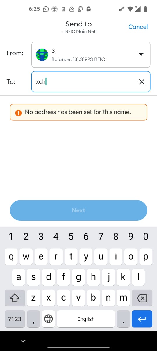 "send to" flow produces "No address has been set for this name." dialogue box pop up no matter ...
