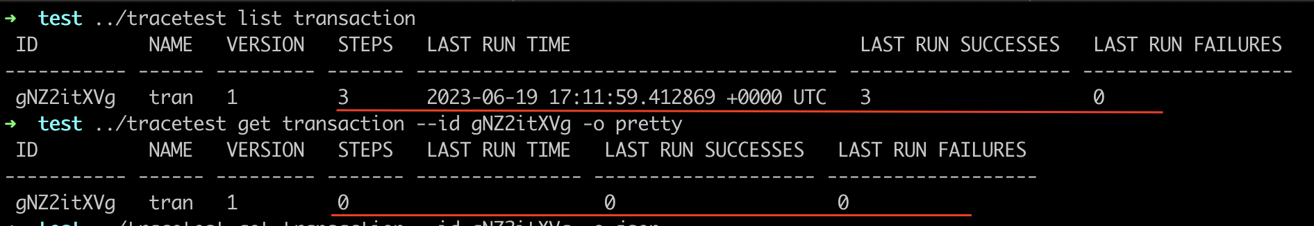 [cli] get transaction with pretty output does not return last run info · Issue #2760 · kubeshop ...