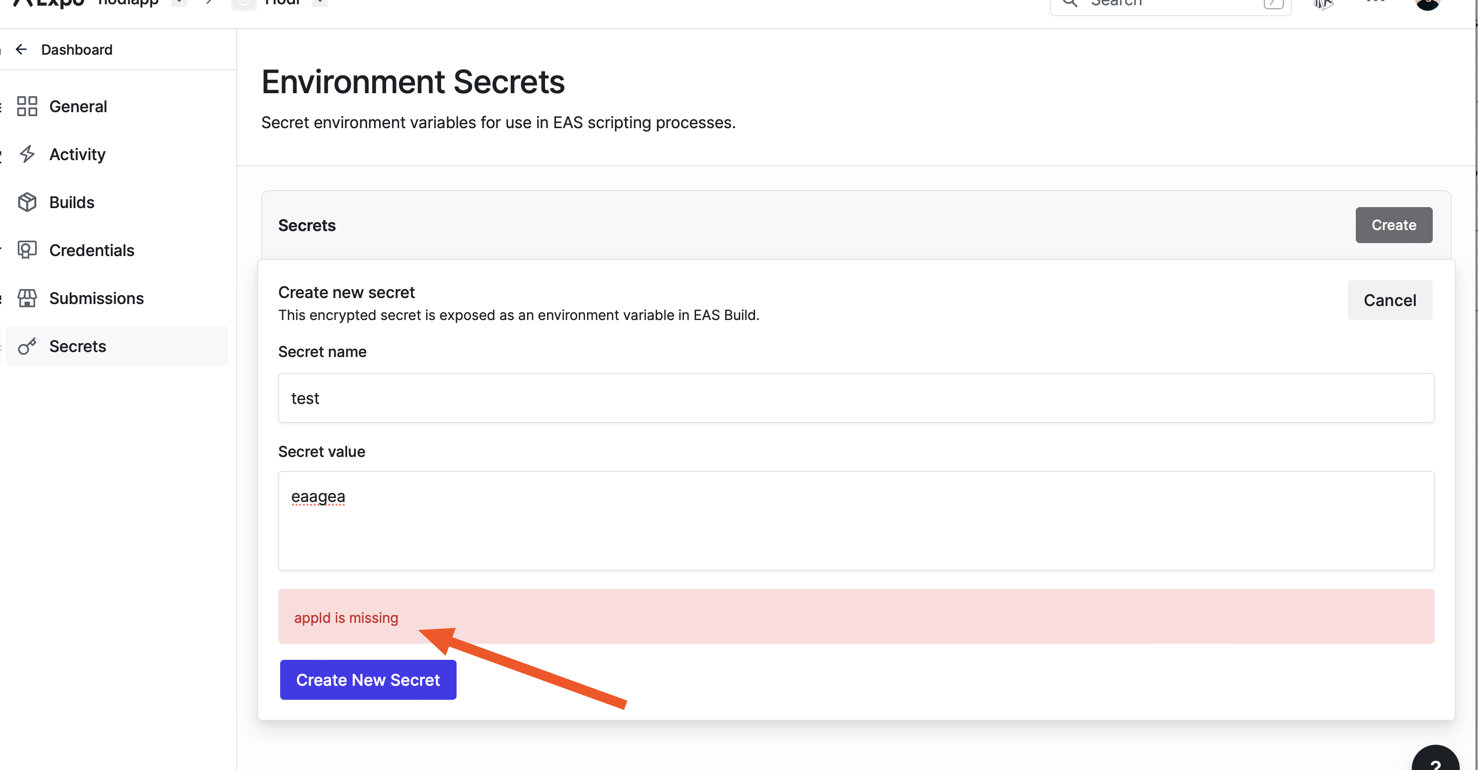 Trying to create a secret on expo.dev gives an unhelpful error · Issue #3925 · expo/expo-cli ...