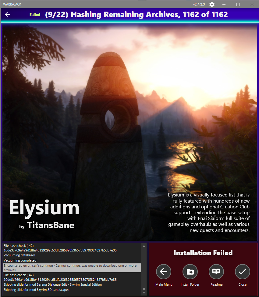 Installation Failed due to File hash check · Issue #49 · TitansBane/Elysium · GitHub