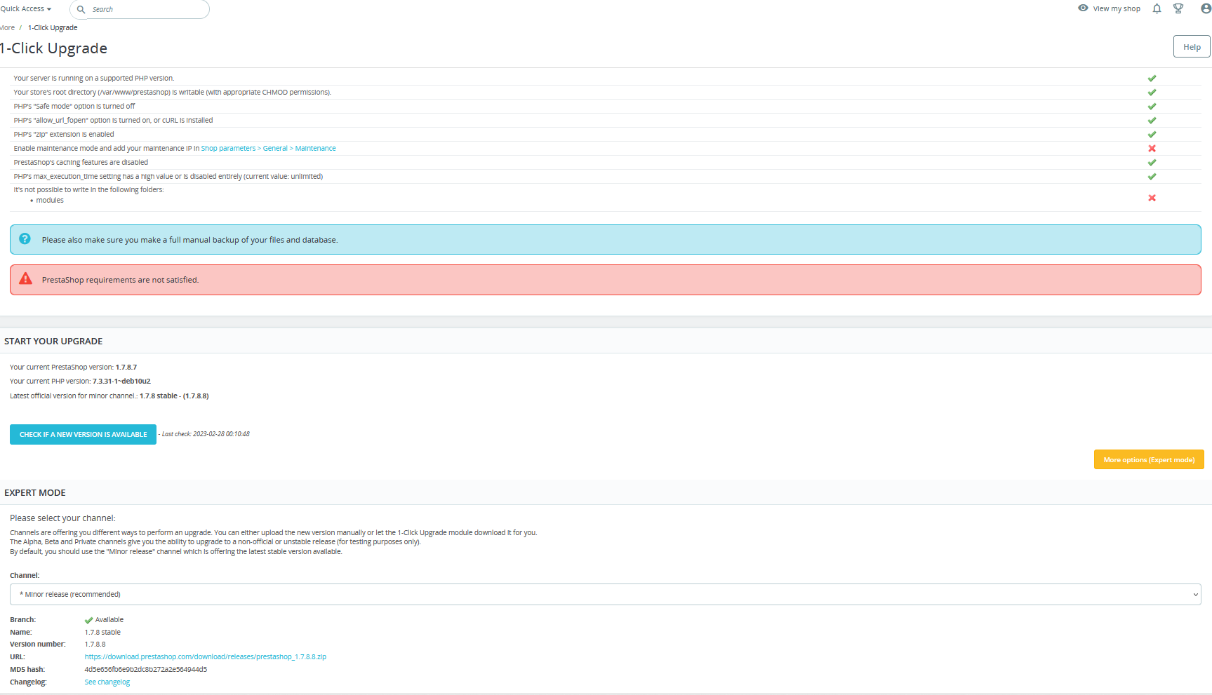 1-click upgrade problem: It's not possible to write in the following folders: modules · Issue ...