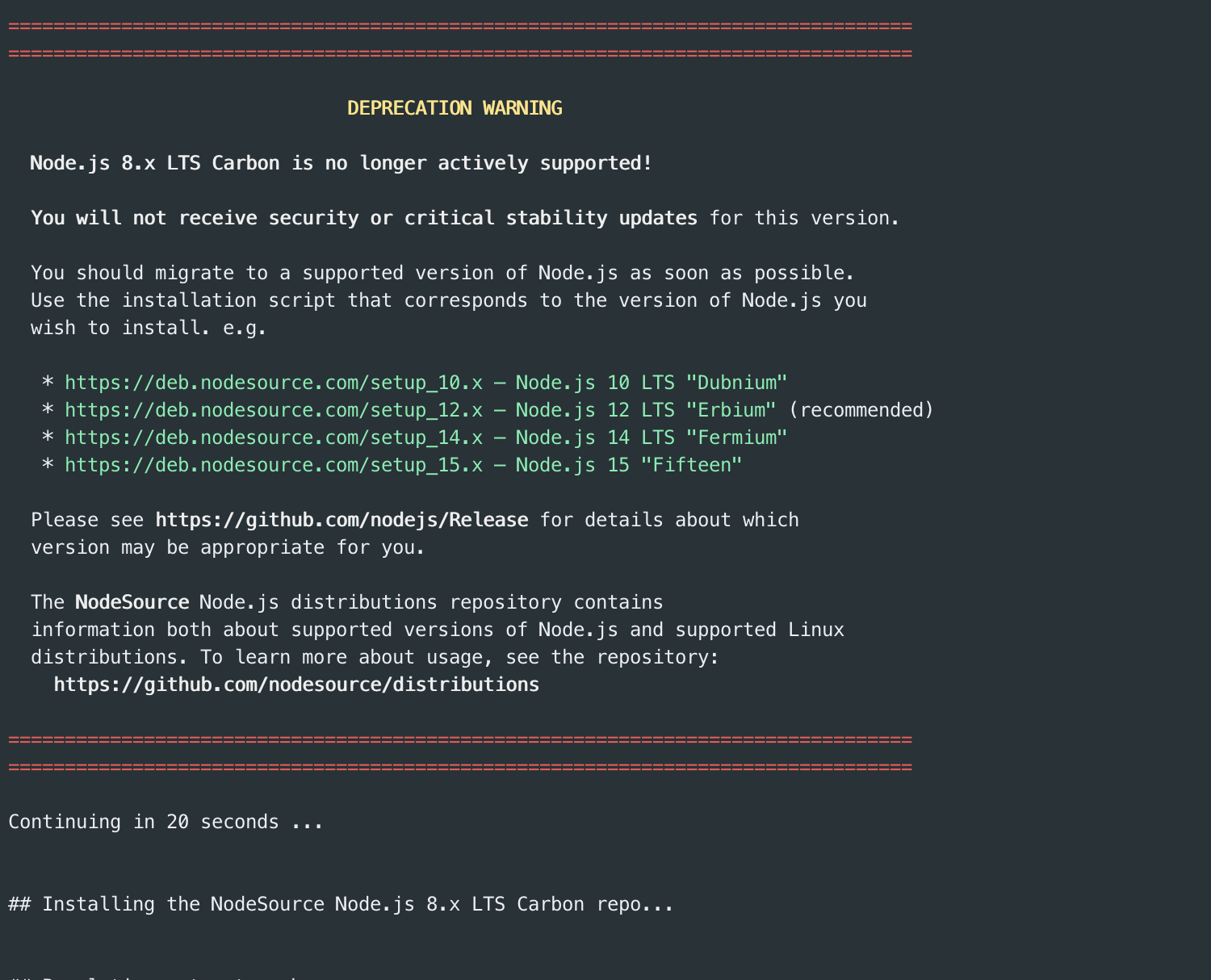 Deprecation Warning For Node 8 Carbon · Issue 315 · Bigbluebutton Bbb Install · Github
