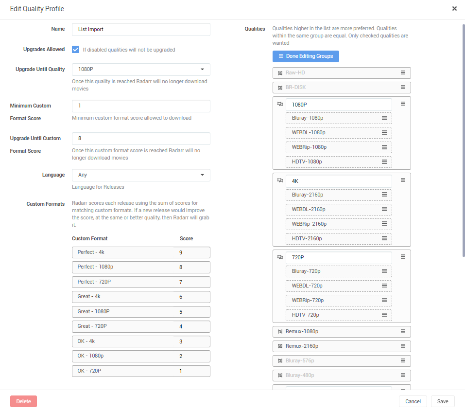 Automatic search choose lower quality and custom format over better ...