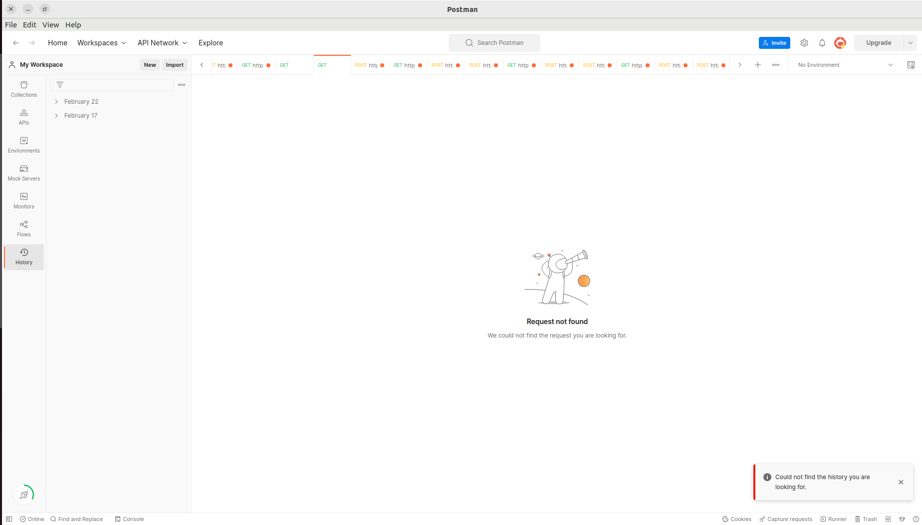 Could Not Find The History You Are Looking For Error For Previously